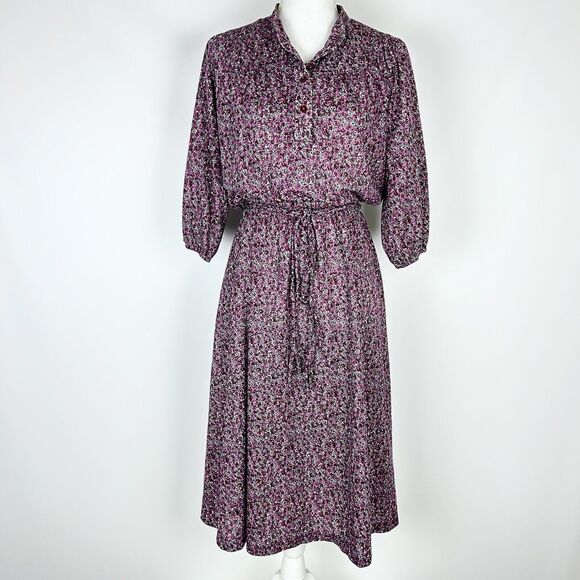 Ms. Sugar | Dresses | Vintage 7s Ms Sugar Burgundy Pink Ditsy Floral ...